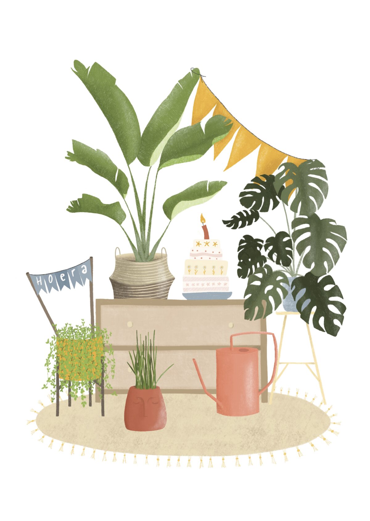 Ansichtkaart 'Hoera, feest' - Plantleven