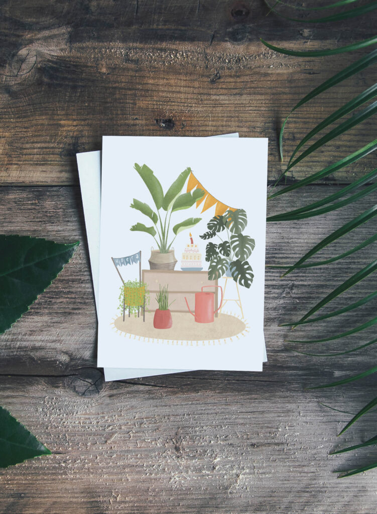 Ansichtkaart 'Hoera, feest' - Plantleven